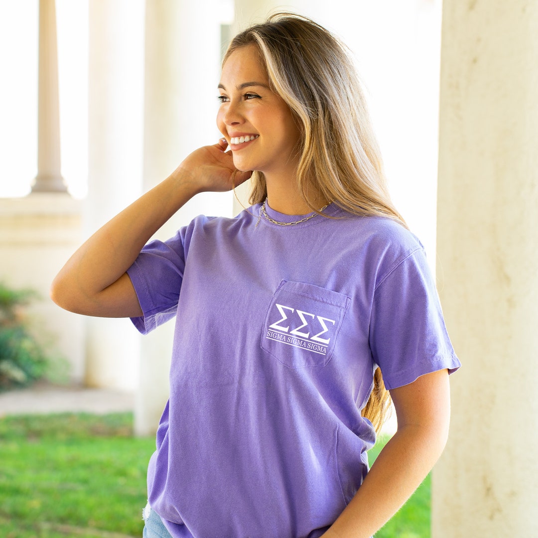 Sigma Sigma Sigma Block Letters Pocket Tee Violet - Etsy