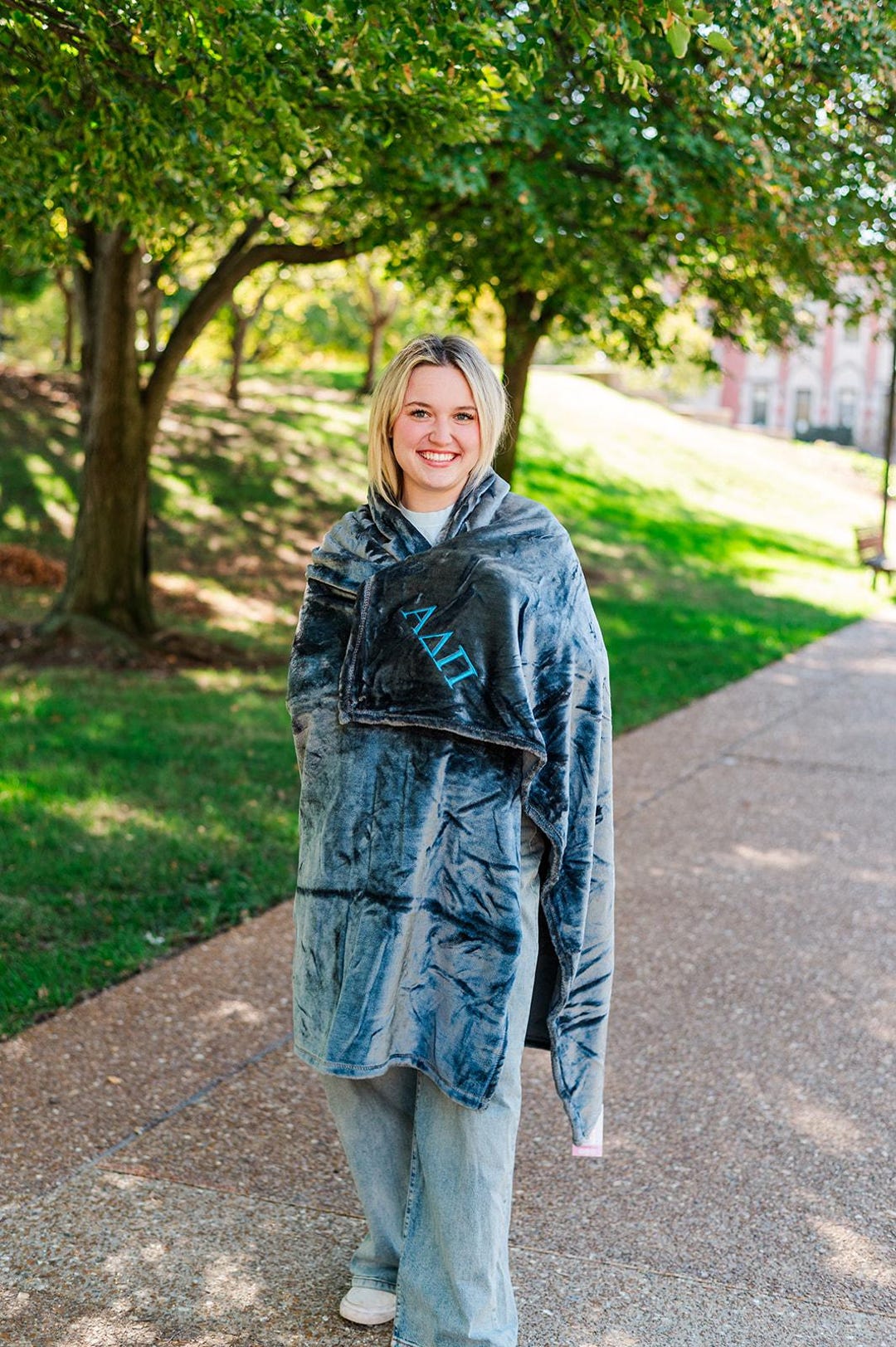 Alpha Delta Pi Plush Throw Blanket - Grey/aqua - Etsy