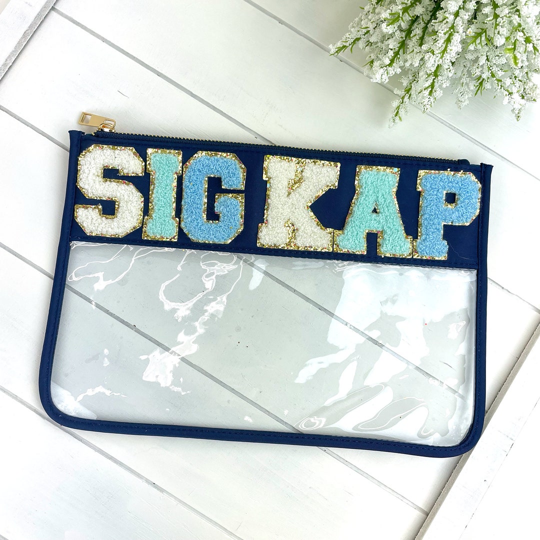 Sigma Kappa Chenille Patch Bag, Sig Kap, Navy Zip Travel Bag, Big ...