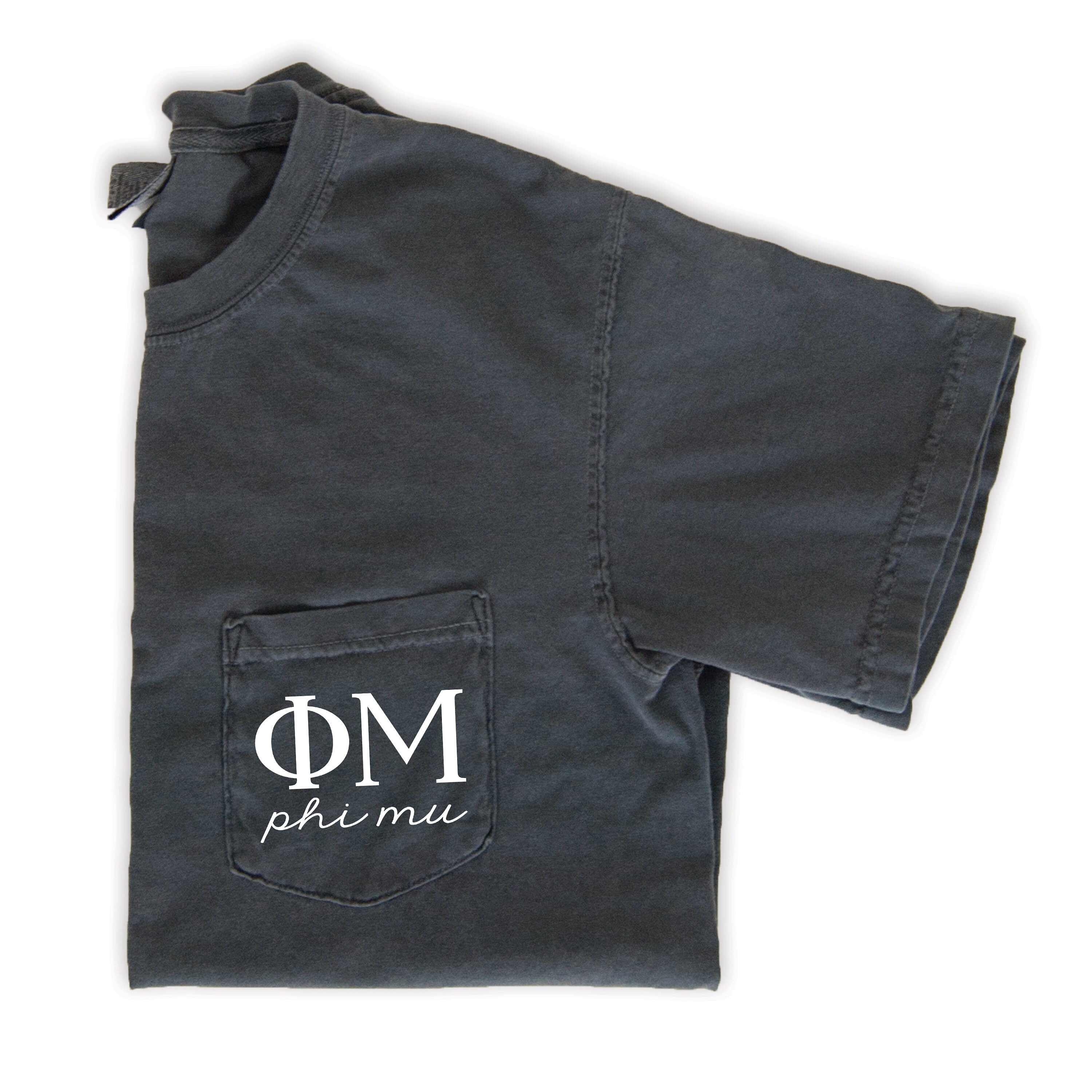 Phi Mu Script Letters Pocket T-shirt Grey - Etsy