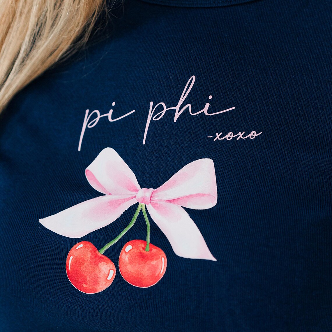 Pi Beta Phi Cherry XOXO - Pi Phi, Navy, Baby Doll Tee, Crop Top - Etsy