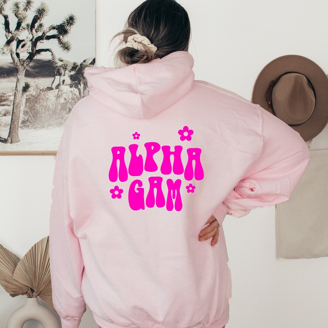 Alpha Gamma Delta Retro Floral Hoodie - Alpha Gam, Pink Hoodie, Front ...