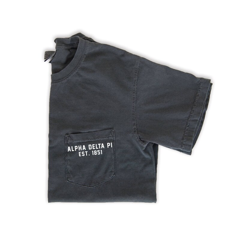 Alpha Delta Pi Est. Pocket Tee Grey | Etsy