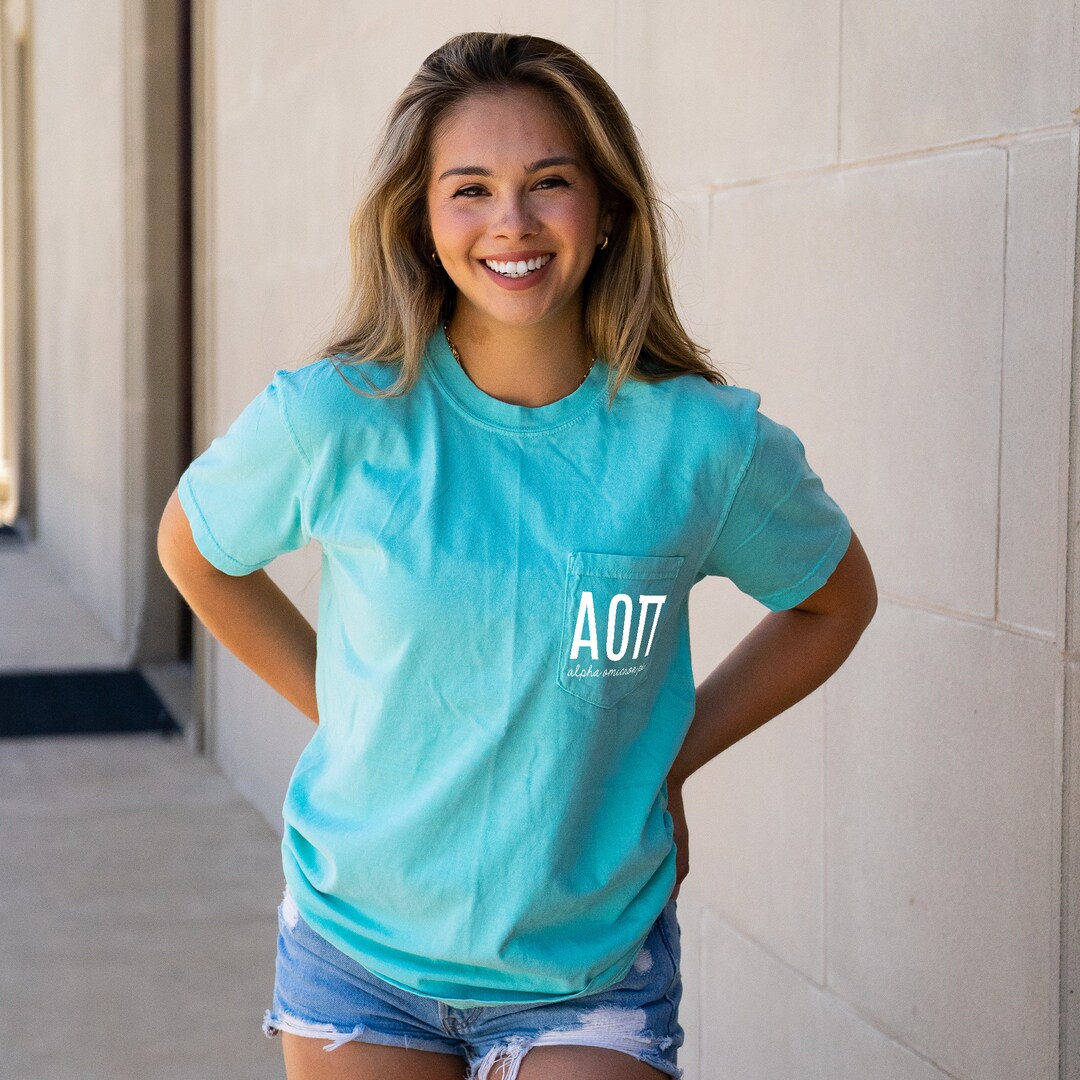 Alpha Omicron Pi Script Letters Shirt - Mint - Etsy
