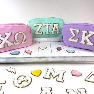 Custom Sorority Letter Bag, Chenille Patches, Zipper Bag, Greek Letters ...