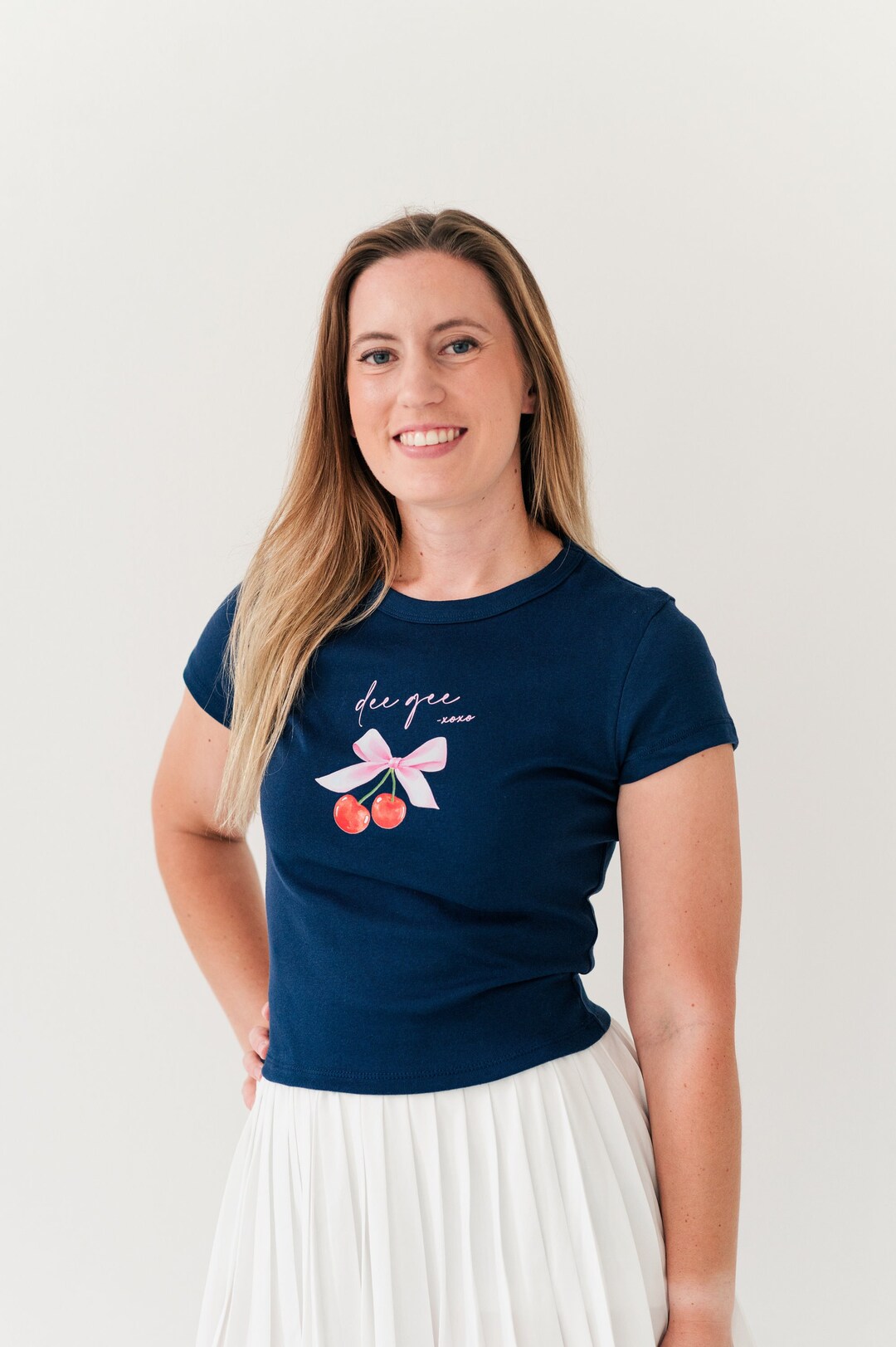Delta Gamma Cherry XOXO - Dee Gee, Navy, Baby Doll Tee, Ribbed Crop Top ...