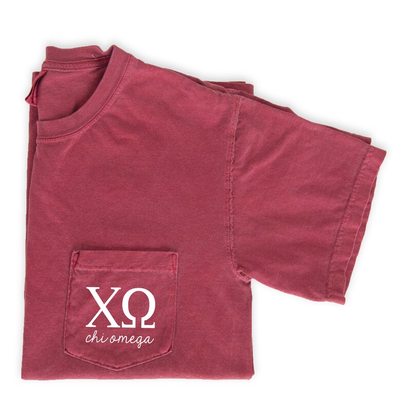 Chi Omega Script Letters Pocket Tee - Crimson - Etsy