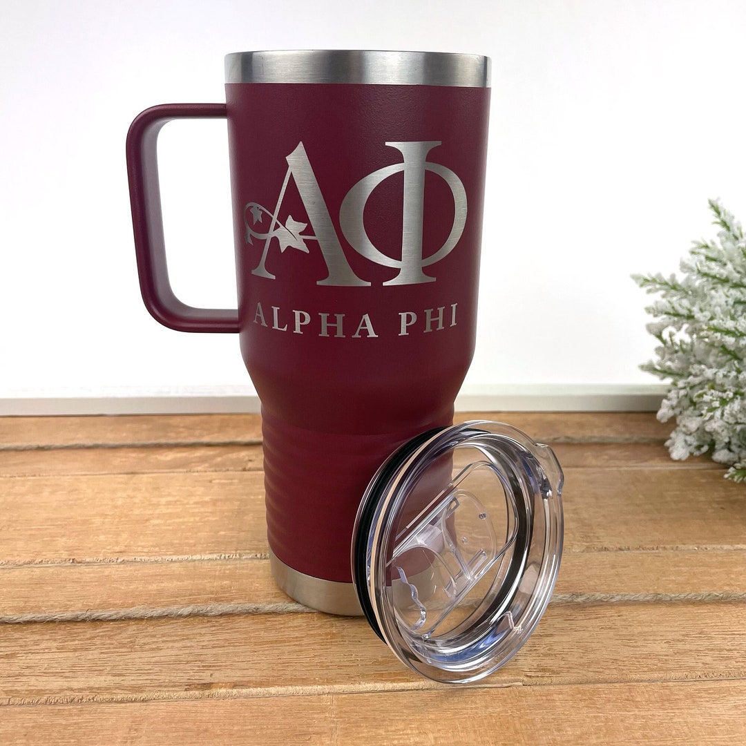 Alpha Phi Ivy Travel Mug With Handle, Coffee Mug, Straw Add-on, Alpha ...