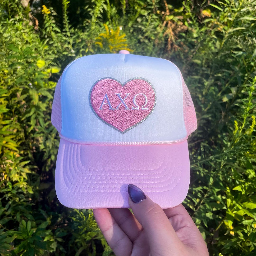 Alpha Chi Omega Heart Patch Hat - Embroidered Patch Hat, Trucker Hat ...