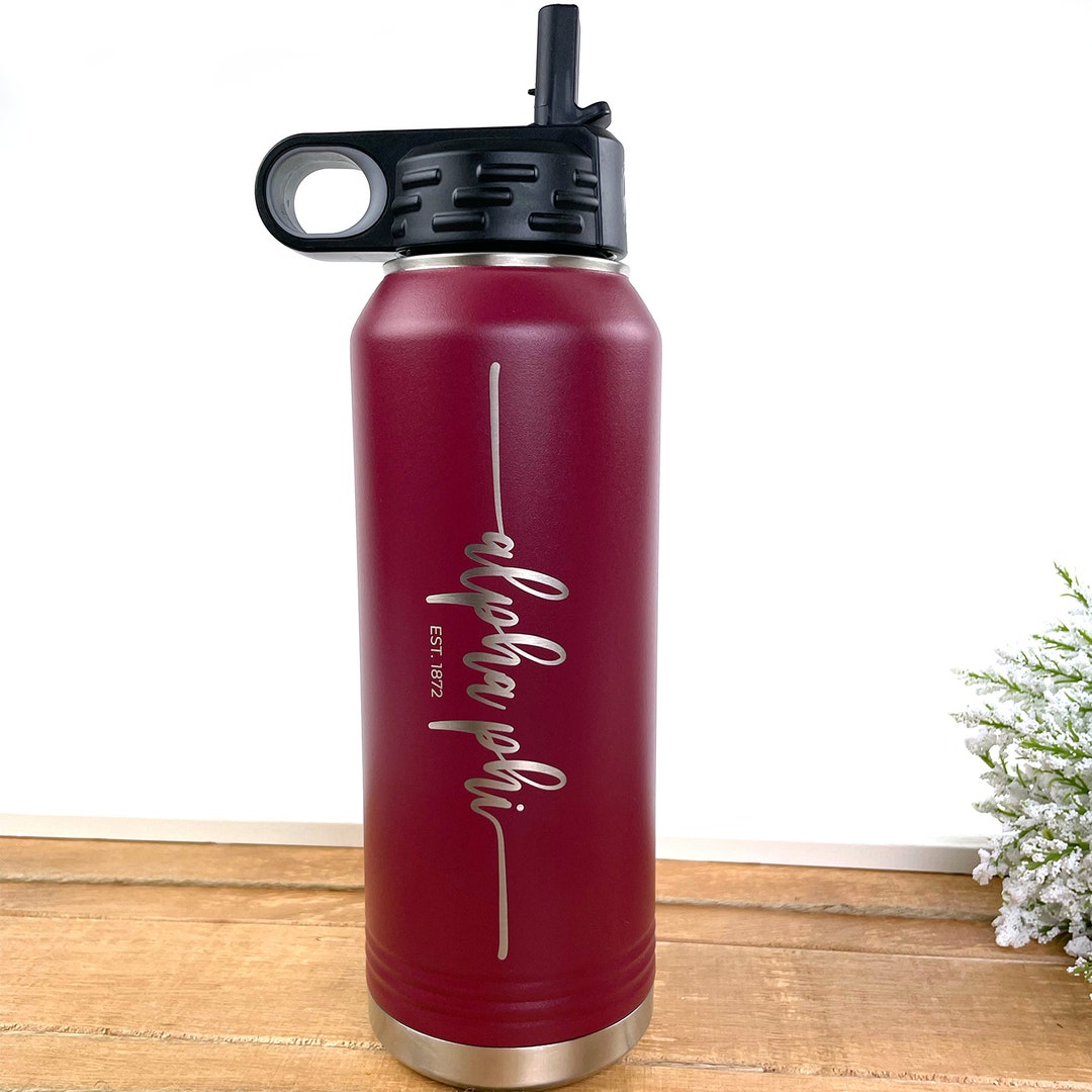 Alpha Phi Script Est. 1872 Water Bottle, Alpha Phi Alumni, Sorority ...