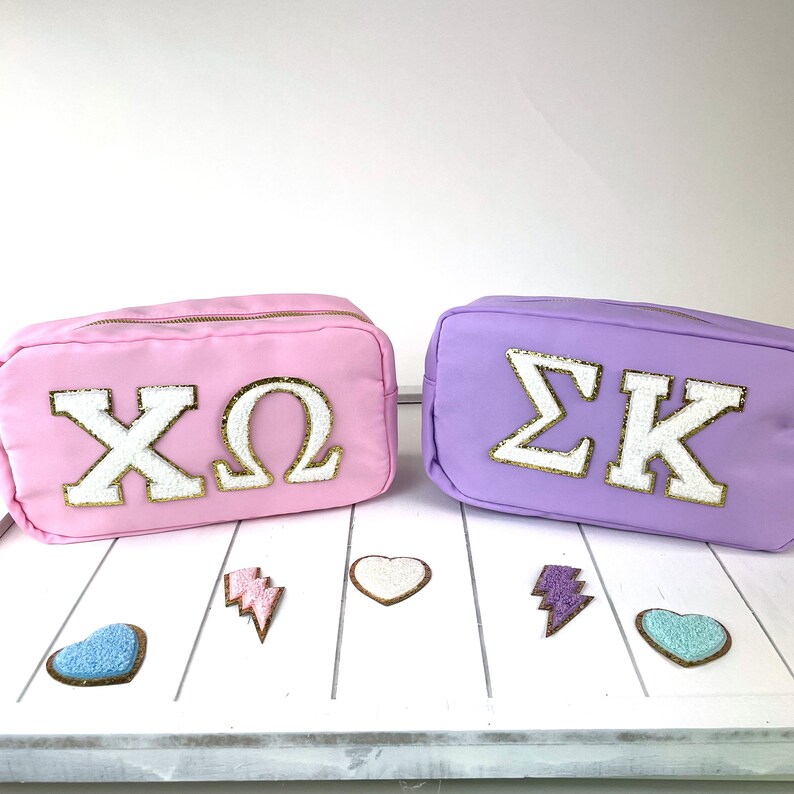 Custom Sorority Letter Bag Chenille Patches Zipper Bag - Etsy