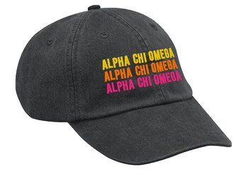 Alpha Chi Omega Script Baseball Hat Embroidered Baseball Cap - Etsy