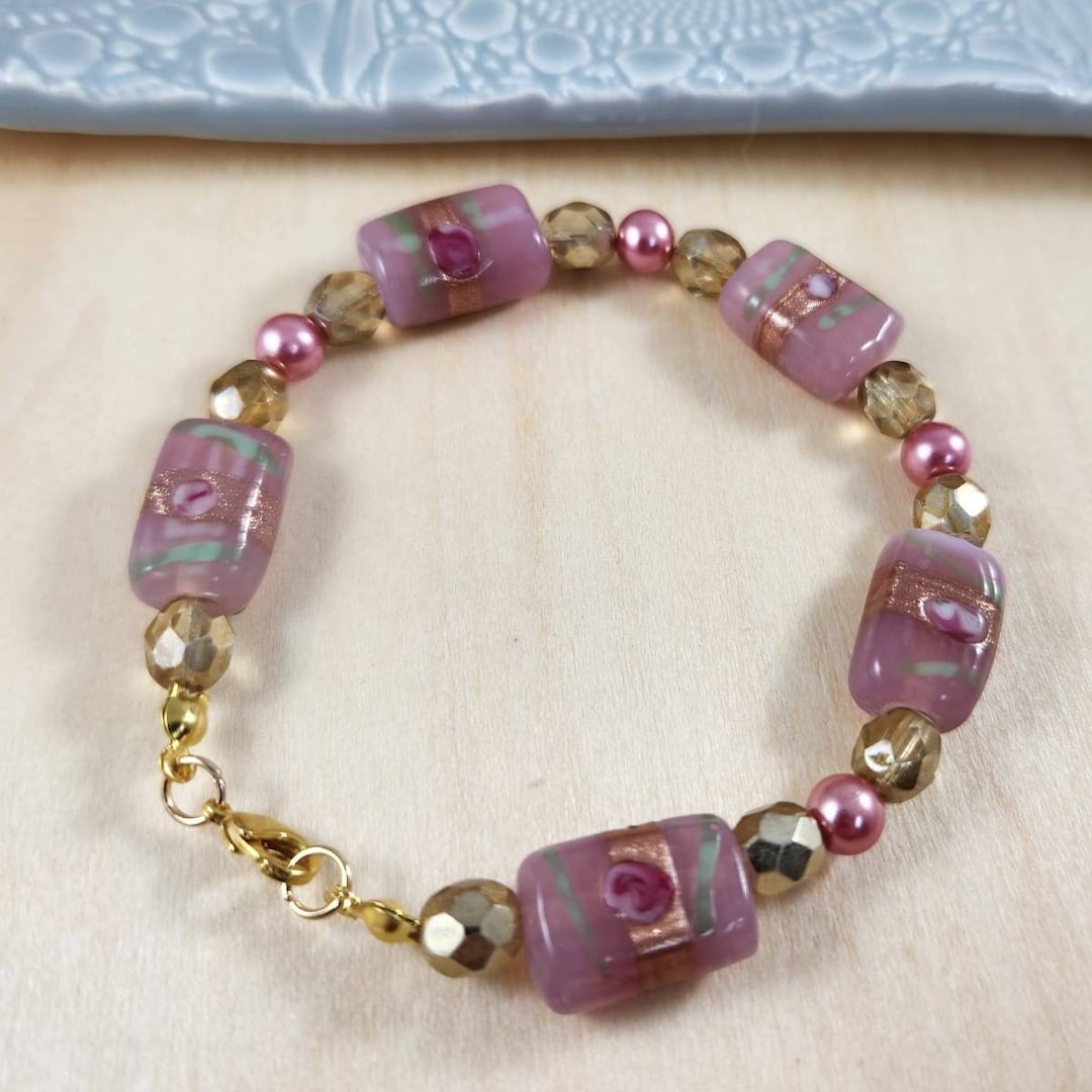 Pink Bracelet, Handmade Bracelets, Bead Bracelets, Women Jewelry, Glass ...