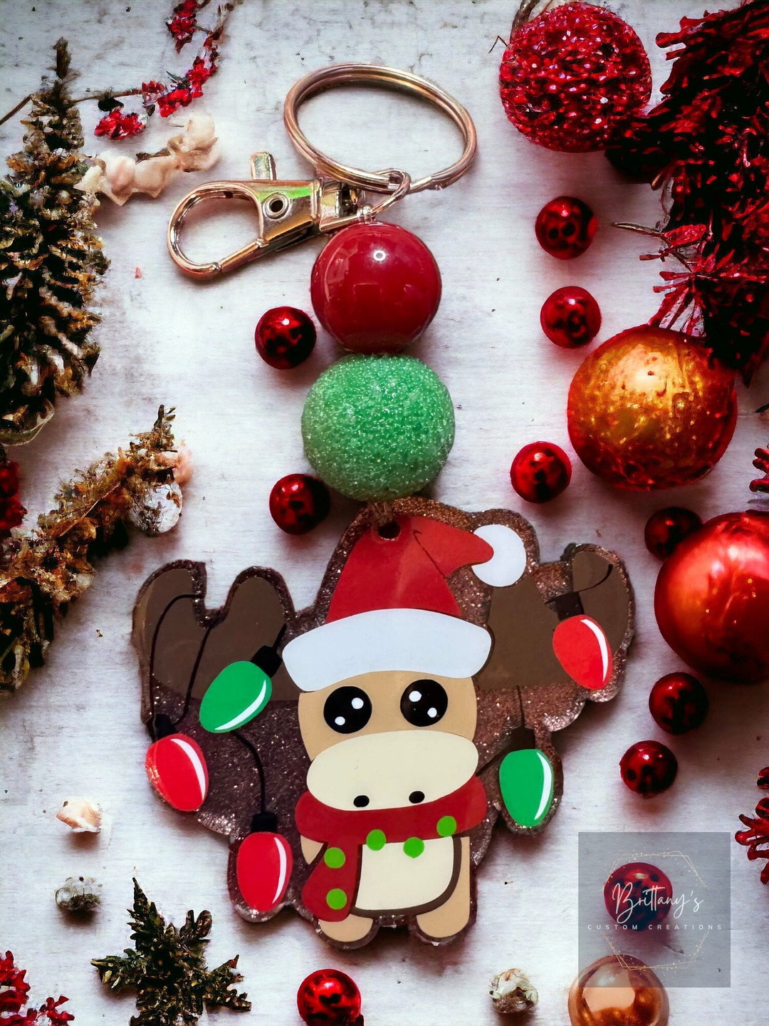 Reindeer With Hat Beaded Keychain | Christmas Keychain |cute Keychain ...