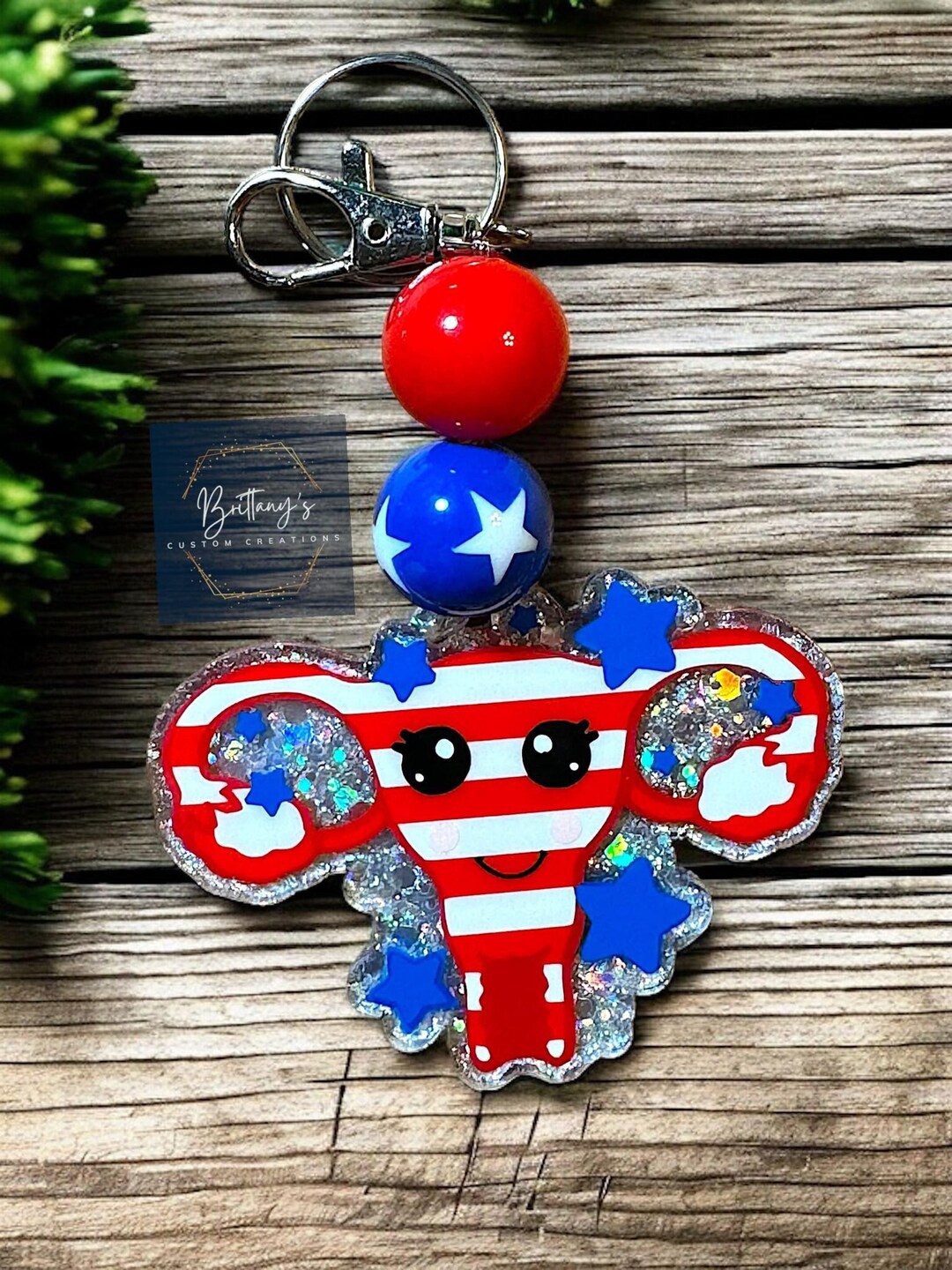 Patriotic Uterus Keychain With Beads | Uterus Keychain With Beads ...