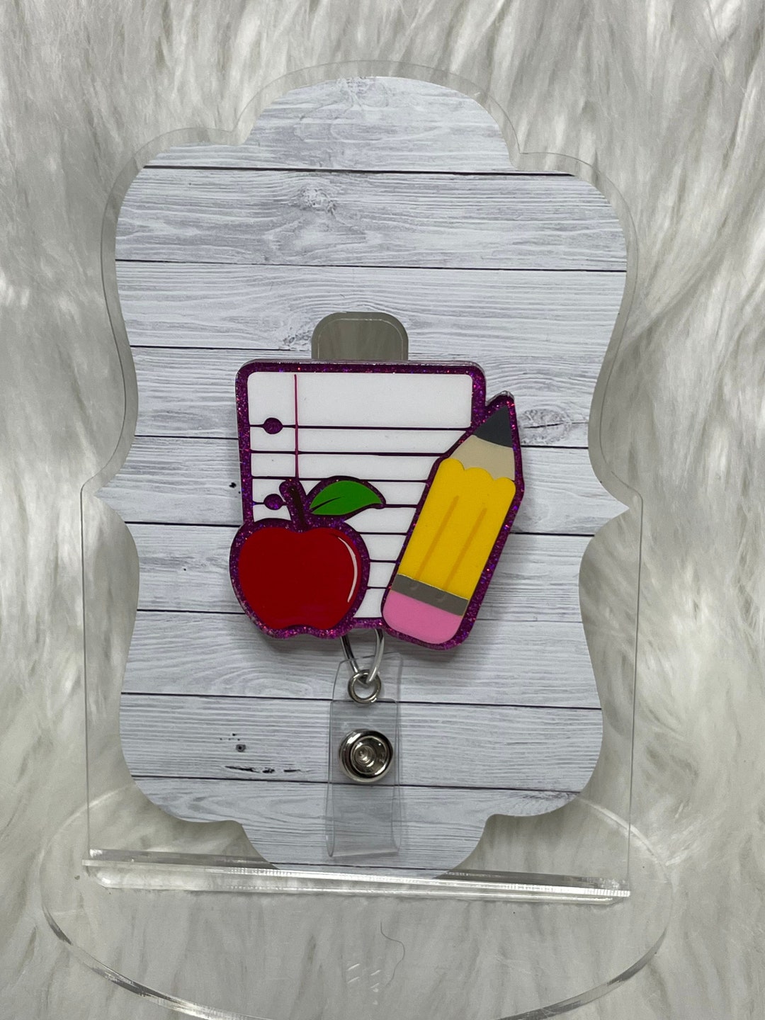 Note Paper and Pencil Badge Reel | Teacher Badge Reel | Interchangeable ...