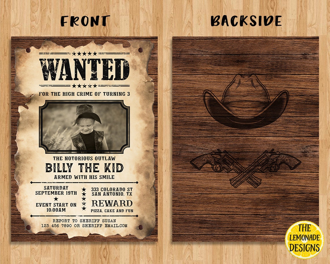 Wanted Invitation, Western Birthday, Western Invitation, Wanted, Reward ...