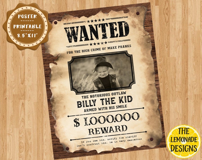 Wanted Poster, Western Birthday, Western Poster, Wanted, Reward, Wanted ...
