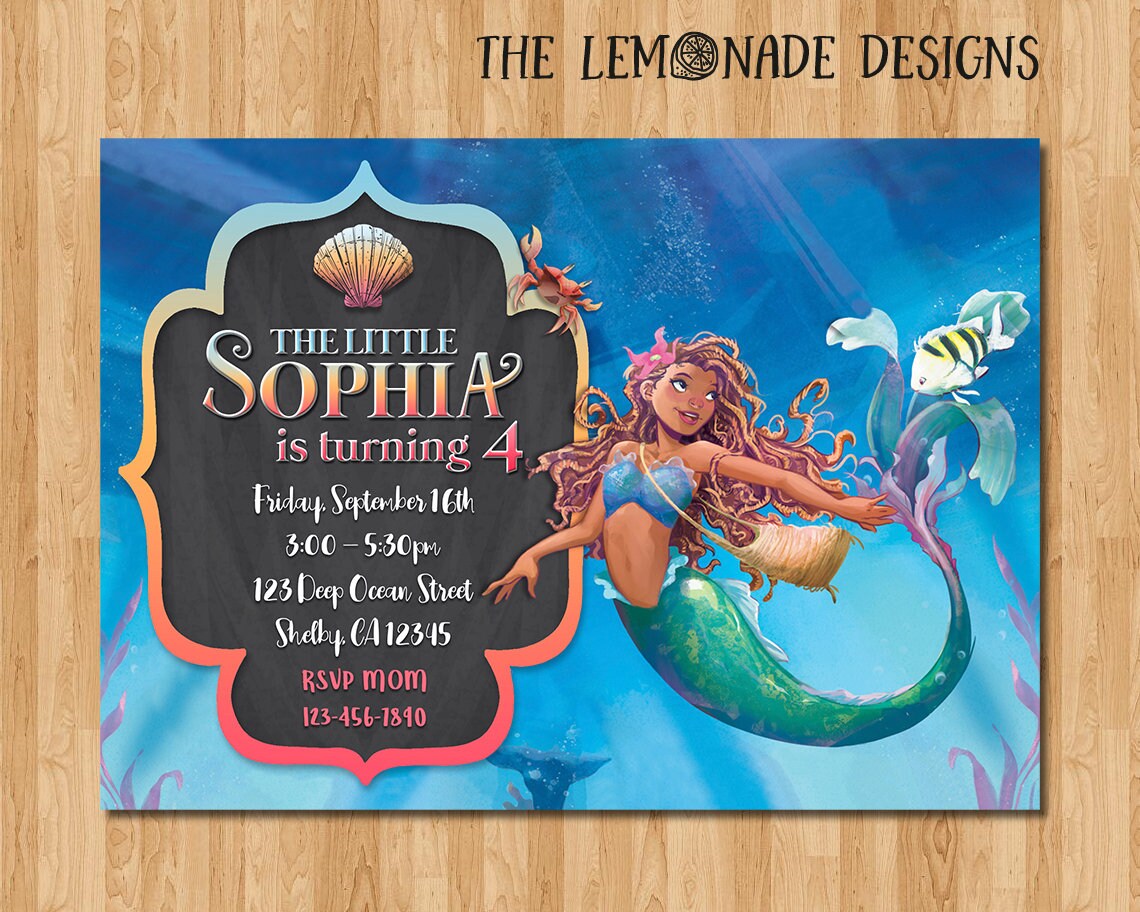 The Little Mermaid Birthday Invitation, Mermaid Birthday, Mermaid ...