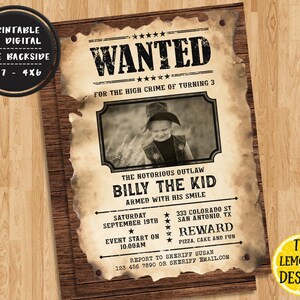 Wanted Invitation, Western Birthday, Western Invitation, Wanted, Reward ...