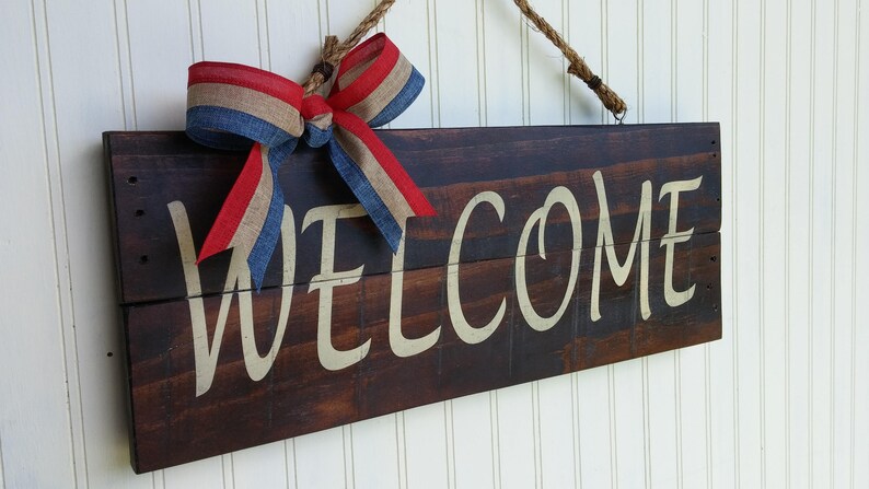 Welcome Reclaimed Wood Sign With Rope Hanger - Etsy