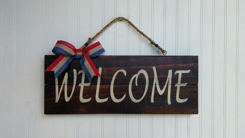 Welcome Reclaimed Wood Sign With Rope Hanger - Etsy
