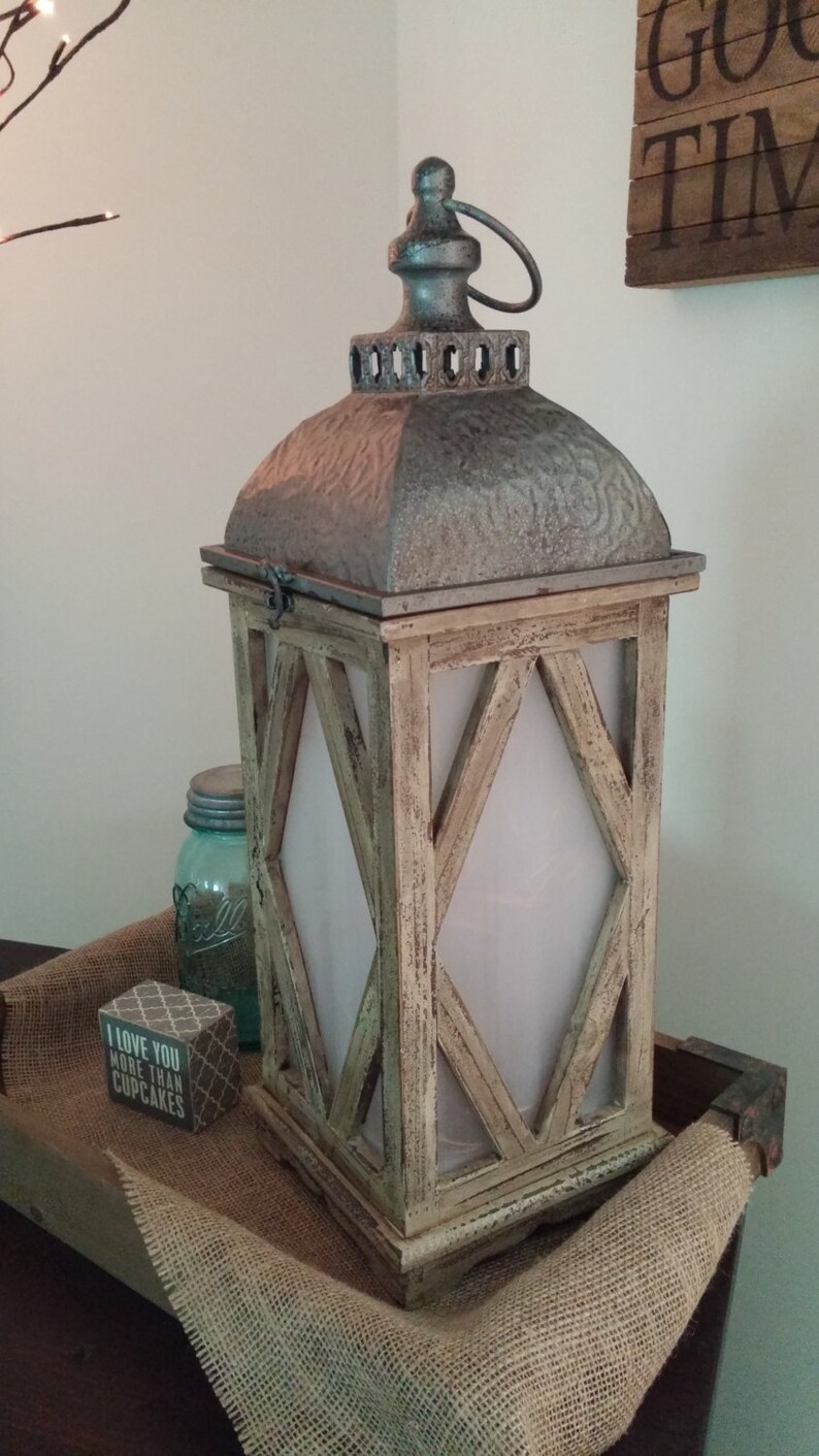 Distressed Diamond Window Lantern With Copper String Lights - Etsy