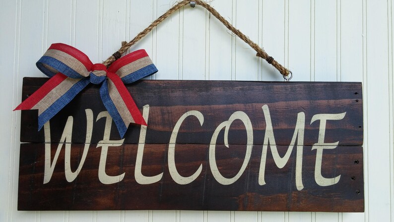 Welcome Reclaimed Wood Sign With Rope Hanger - Etsy
