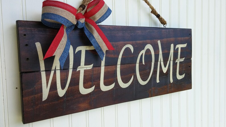 Welcome Reclaimed Wood Sign With Rope Hanger - Etsy