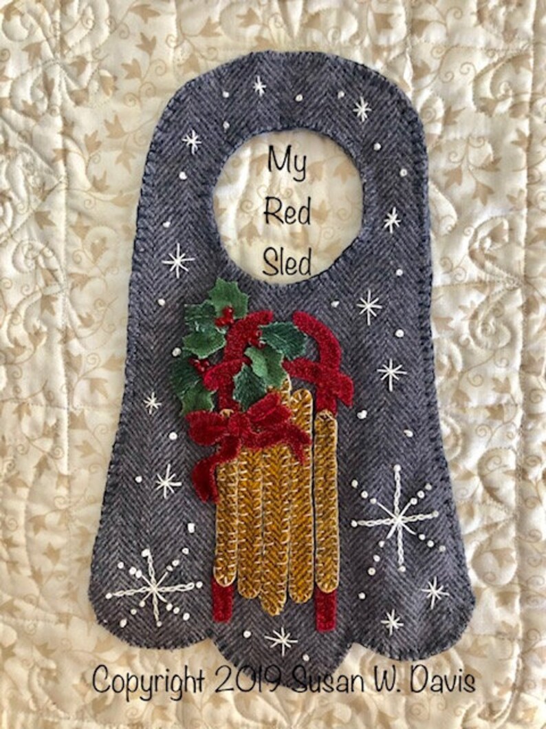 My Red Sled , Wool Applique, Paper Pattern and Wool Kit, Door Knob ...