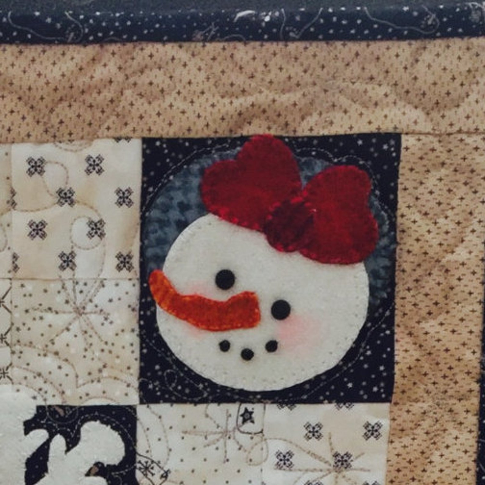 Snow Buddies, Wool Pattern Digital 1609 , Wool Applique on Cotton, Mini ...