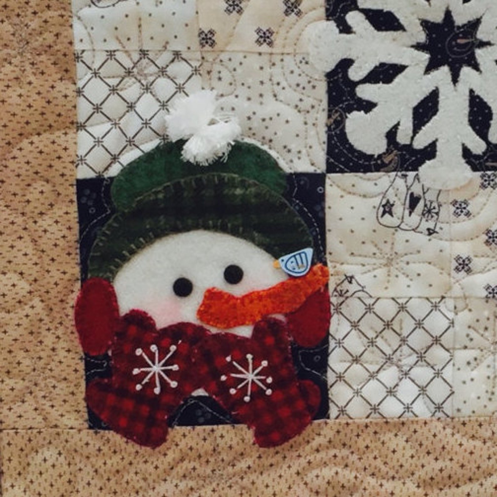 Snow Buddies, Wool Pattern Digital 1609 , Wool Applique on Cotton, Mini ...