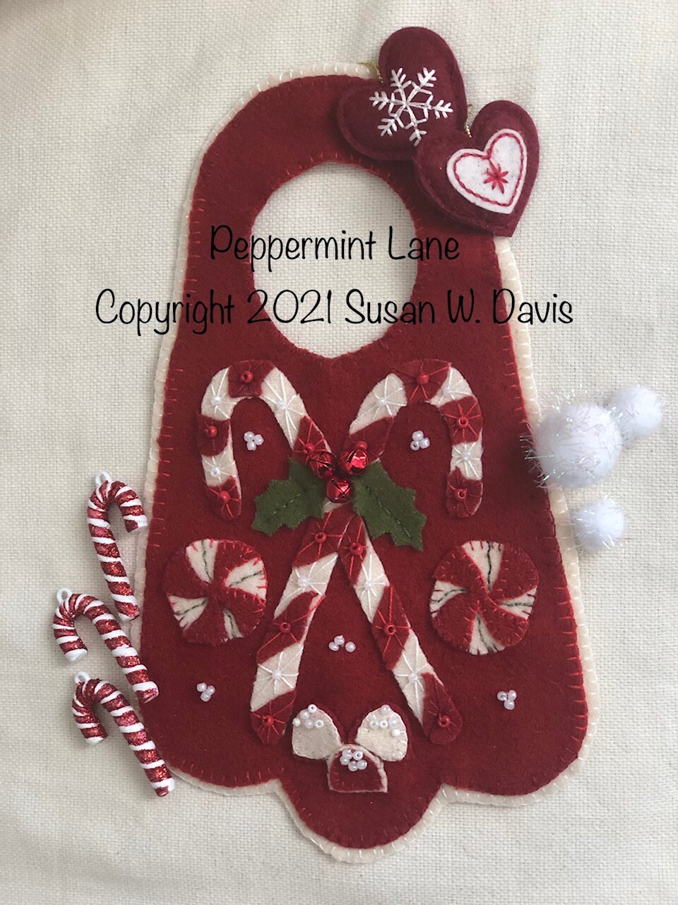 Peppermint Lane, Wool Applique, Door Knob Hanger, Hand Applique, Paper ...