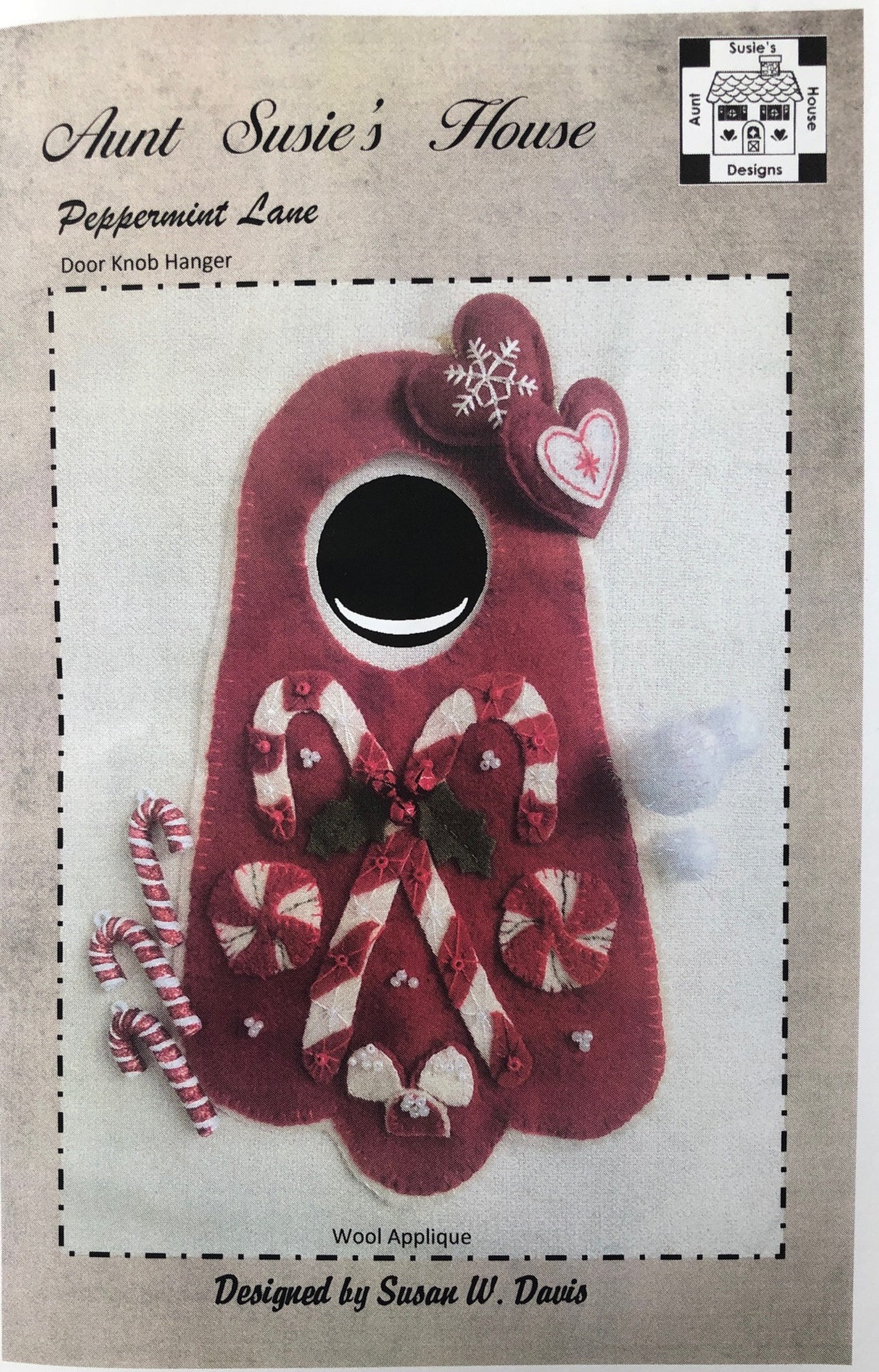 Peppermint Lane, Wool Applique, Door Knob Hanger, Hand Applique, Paper ...