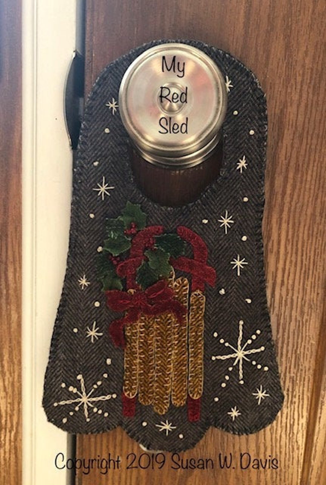 My Red Sled , Wool Applique, Paper Pattern and Wool Kit, Door Knob ...