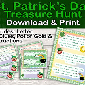 St Patricks Day Scavenger Hunt Clues, Download & Print | Pot of Gold ...
