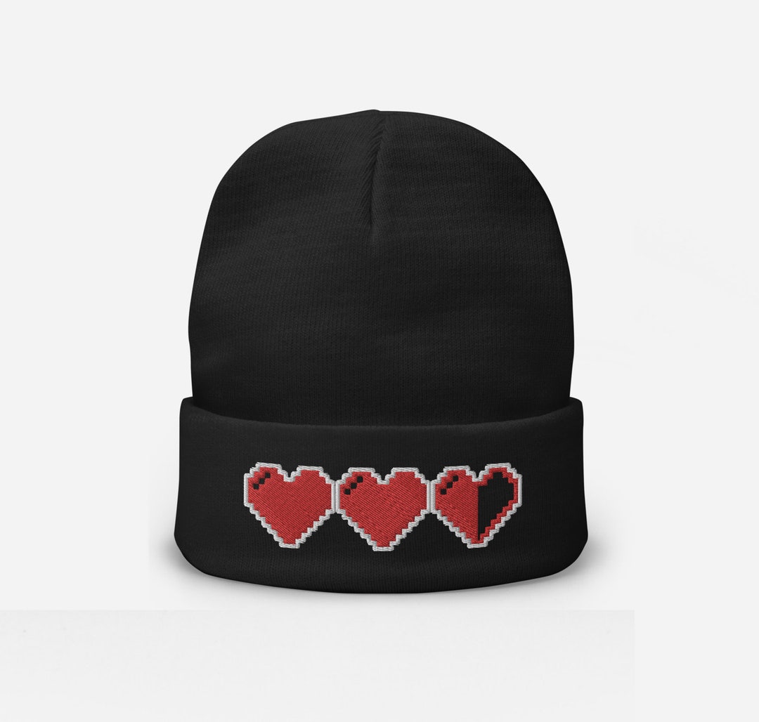 8-bit Heart Life Meter Embroidered Beanie | Gamer Chic | Nerdy Gift for ...
