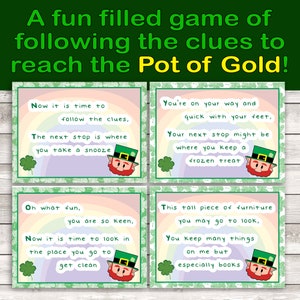 St Patricks Day Scavenger Hunt Clues, Download & Print | Pot of Gold ...