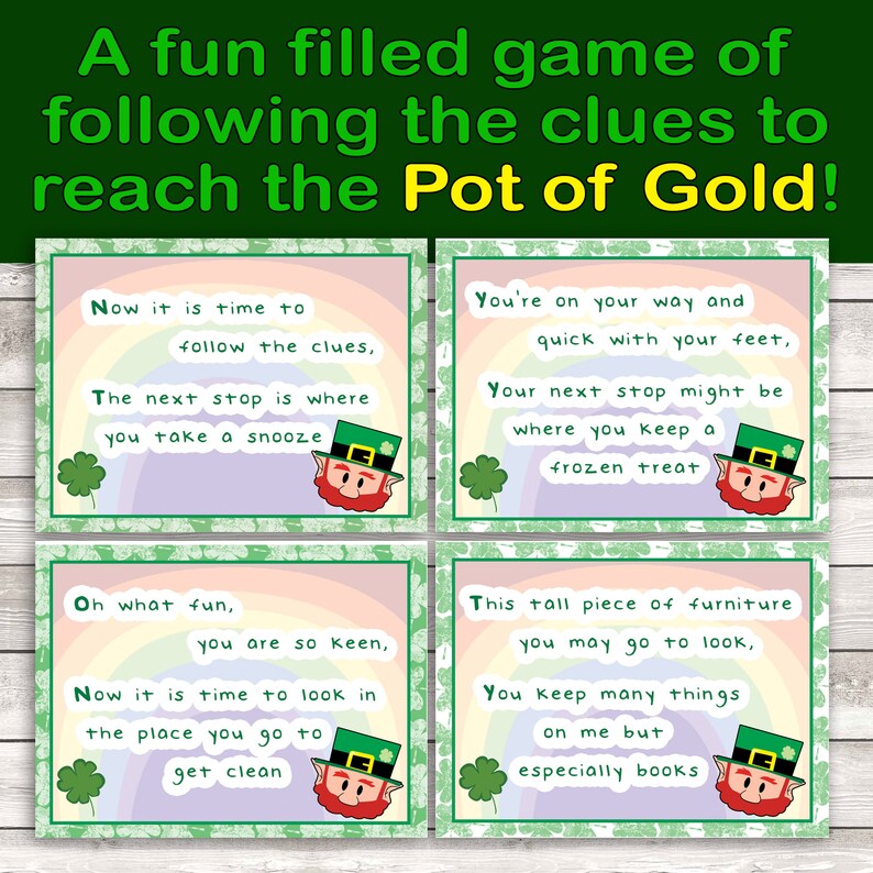 St Patricks Day Scavenger Hunt Clues Download & Print Pot - Etsy