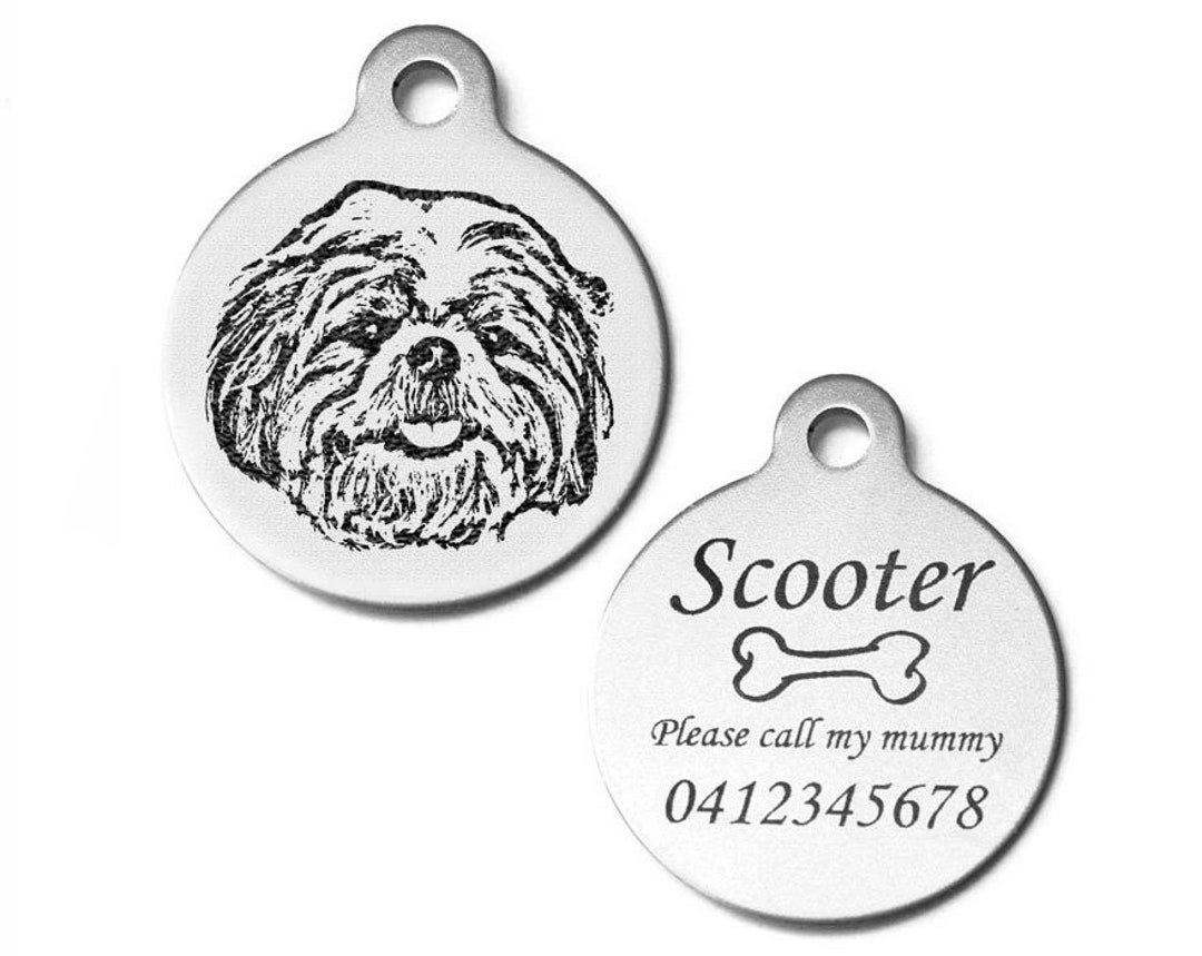 Shih Tzu Dog Personalised Laser Engraved Aluminium Lost Pet Dog ID Name ...