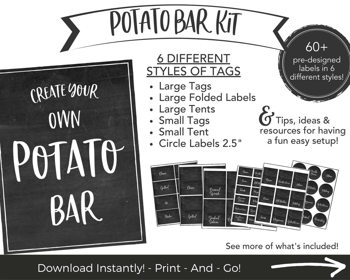 Potato Bar Kit Potato Bar Sign for Christmas Wedding - Etsy