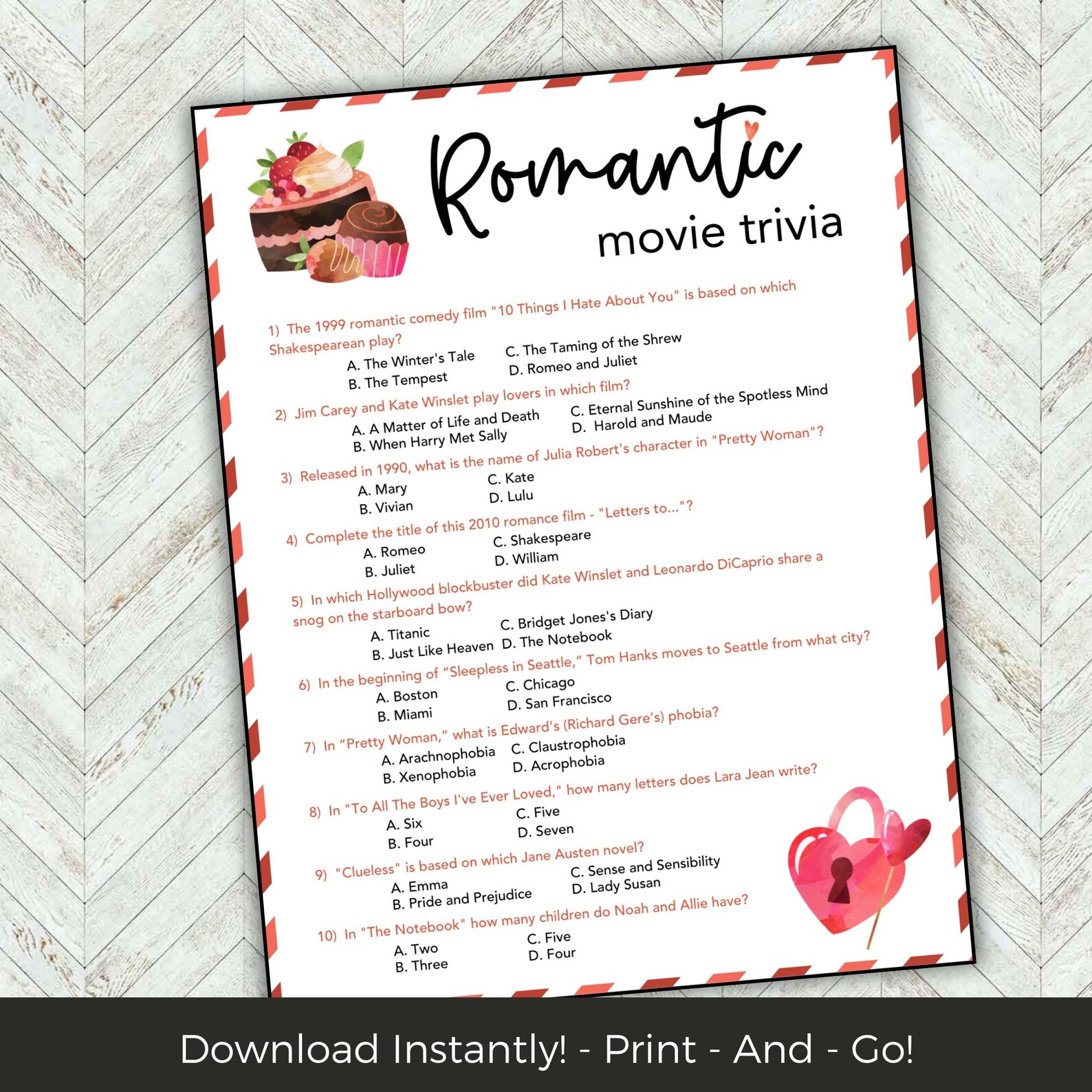 Valentines Trivia, Printable Valentine Game, Valentine Party Games for ...