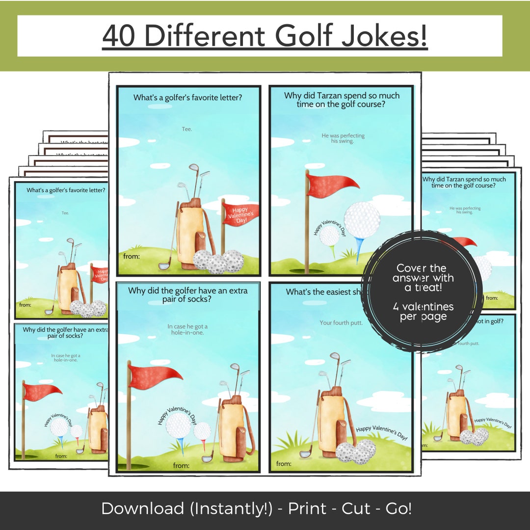 Golf Printable Valentine Cards for Kids, Kids Valentines Cards Instant ...