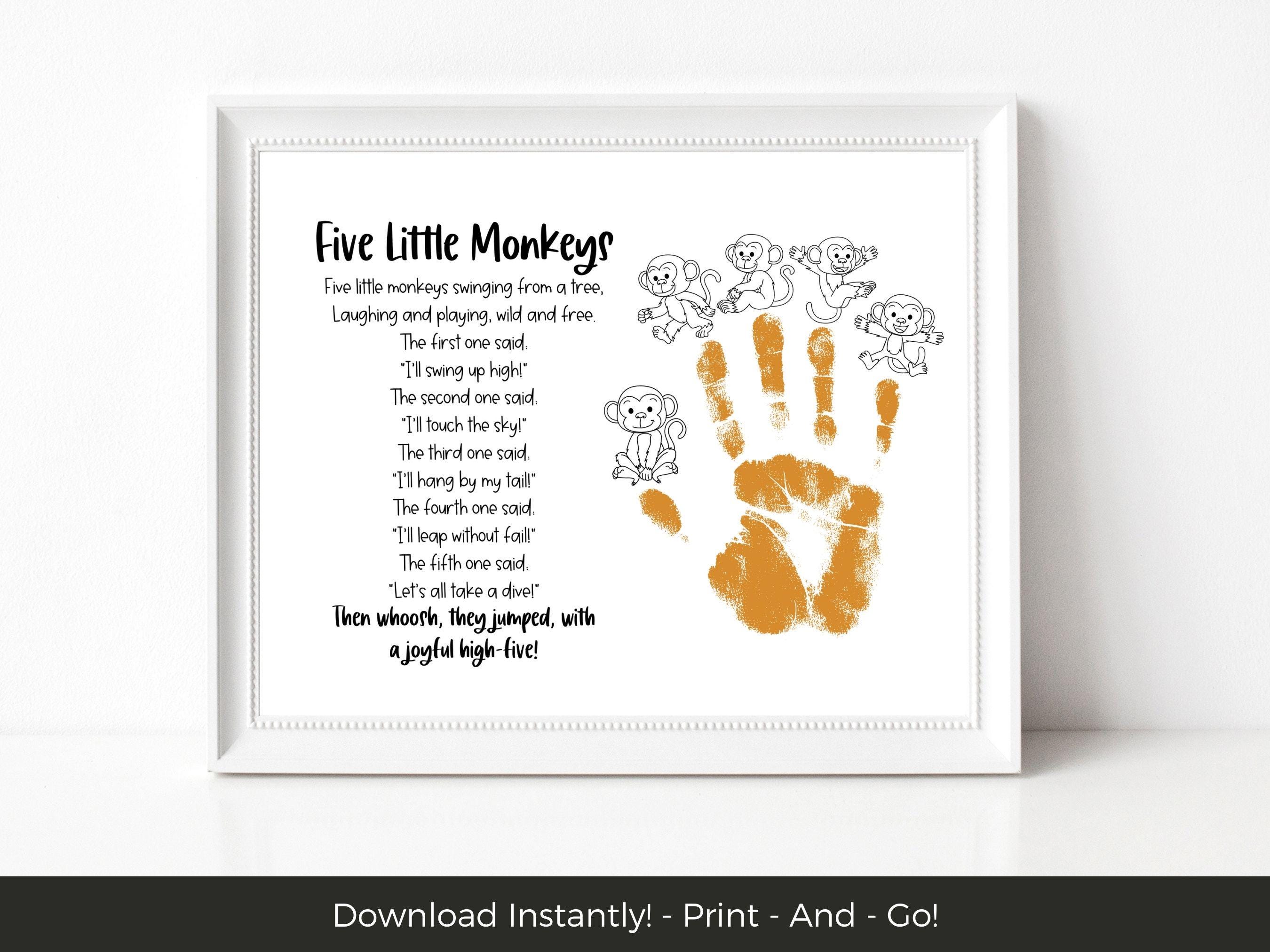 Five Little Monkeys Handprint Craft Printable, Preschool Handprint Poem ...