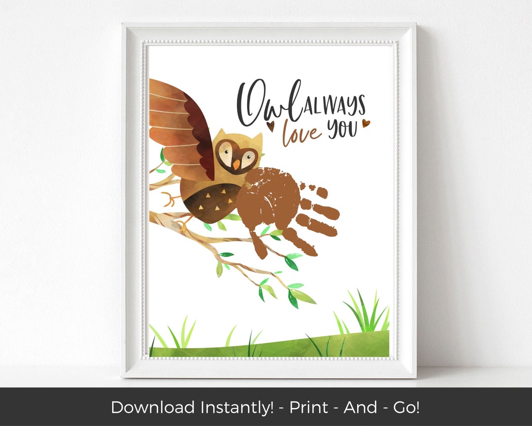Owl Handprint Craft, Kids or Toddler Handprint Art, Grandparent Gift ...