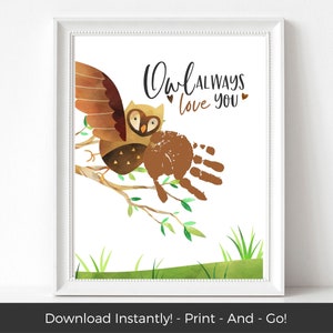 Owl Handprint Craft, Kids or Toddler Handprint Art, Grandparent Gift ...