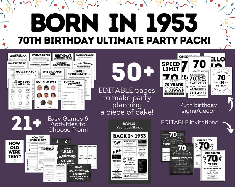 Printable 70th Birthday Decoration for Him Her 70th Birthday - Etsy