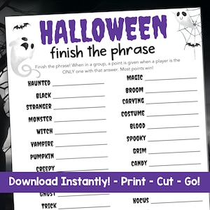 Halloween Finish the Phrase Game Halloween Printable Games - Etsy