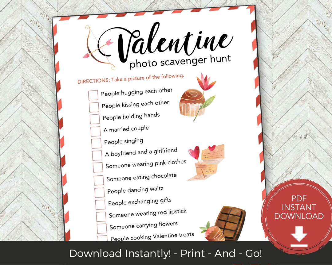 Valentines Scavenger Hunt Valentine Printable Kids Activity - Etsy
