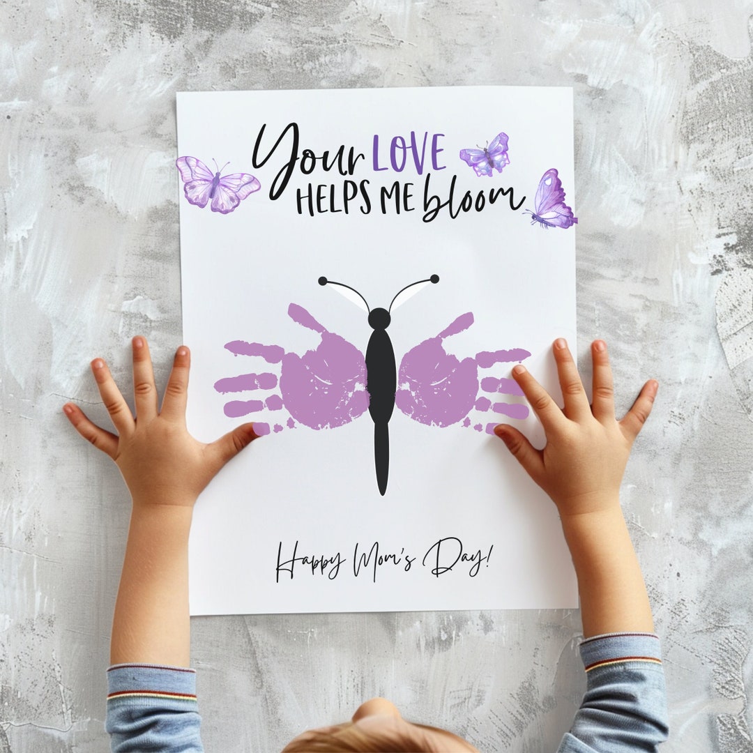 Mothers Day Handprint Printable Kids Art, Butterfly Handprint Crafts ...